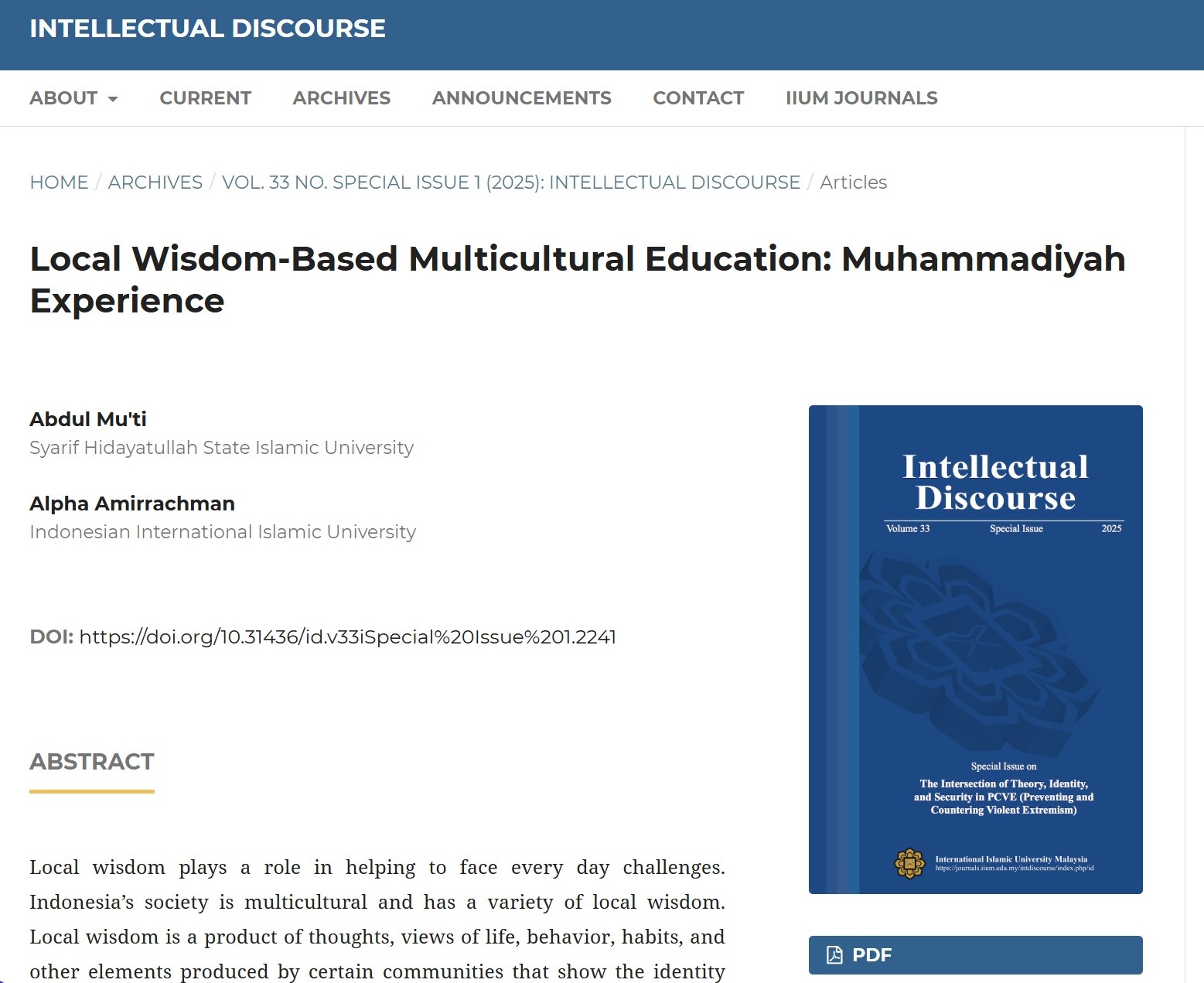 Local Wisdom-Based Multicultural Education: Muhammadiyah Experience ...